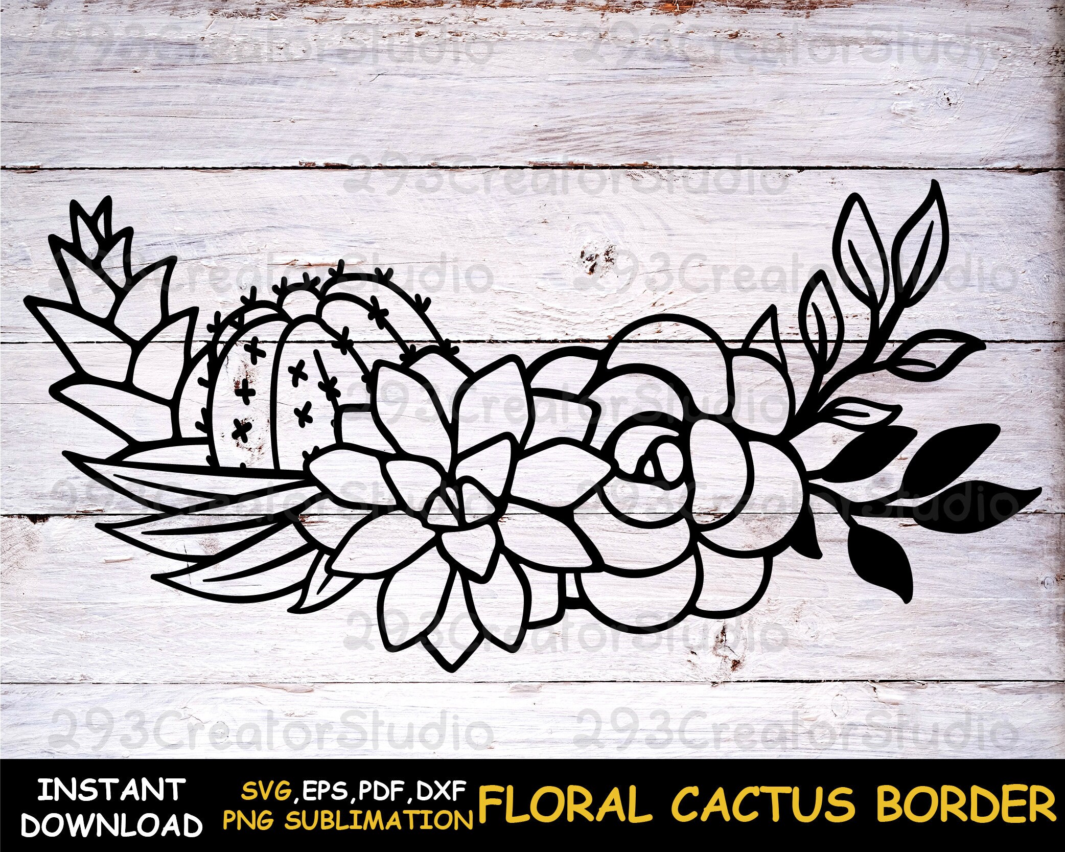 Floral Cactus Border Svg Cactus Frame Png Print Shirt - Etsy