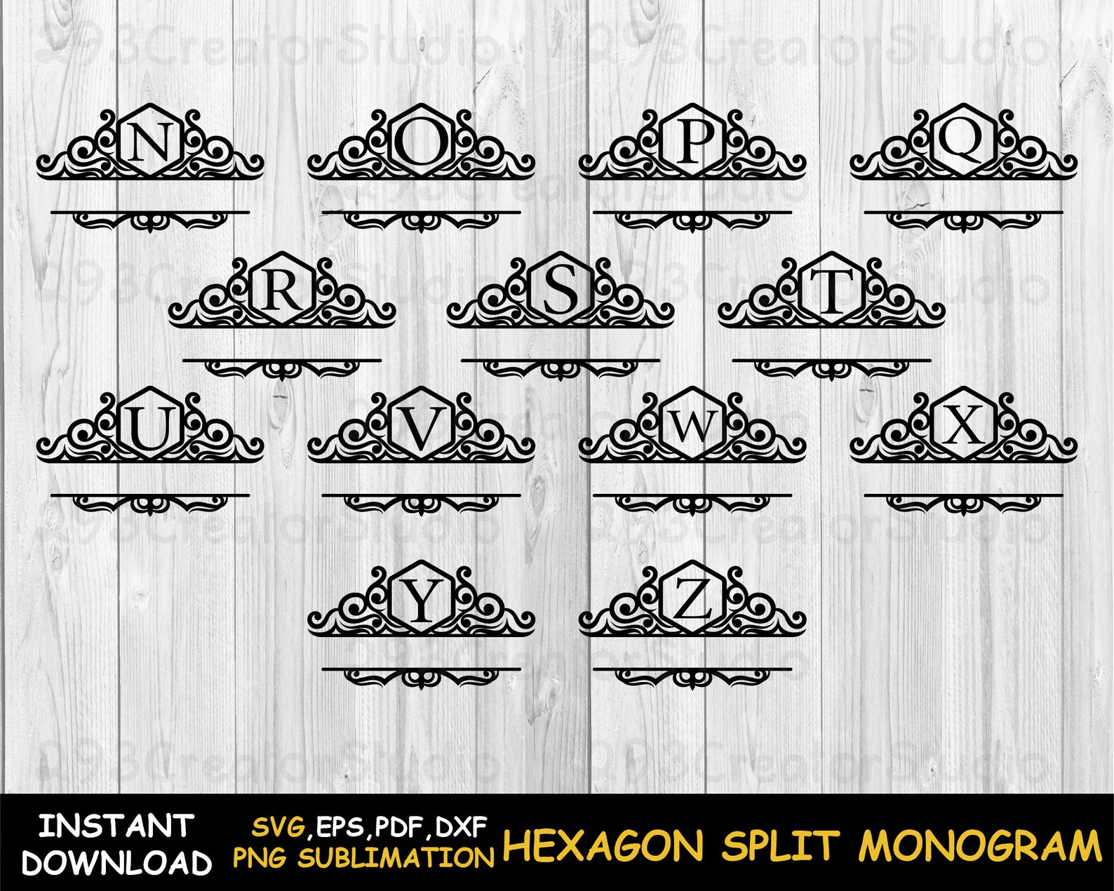 Split Hexagon Monogram Svg Split Monogram Svg Alphabet - Etsy