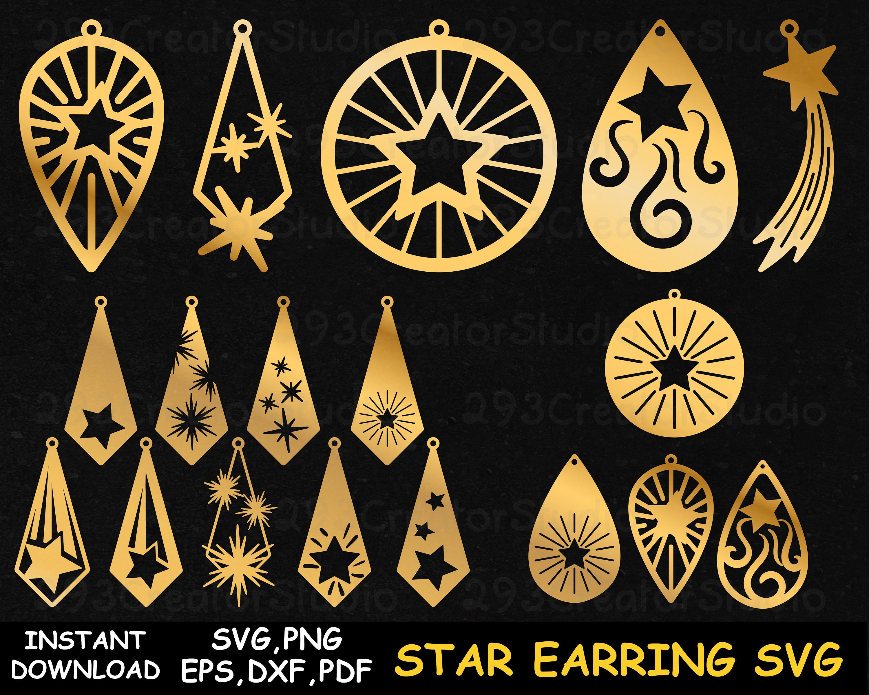 Star Earring Svg Teardrop Earring Svg Sky Svg Pendant Template - Etsy