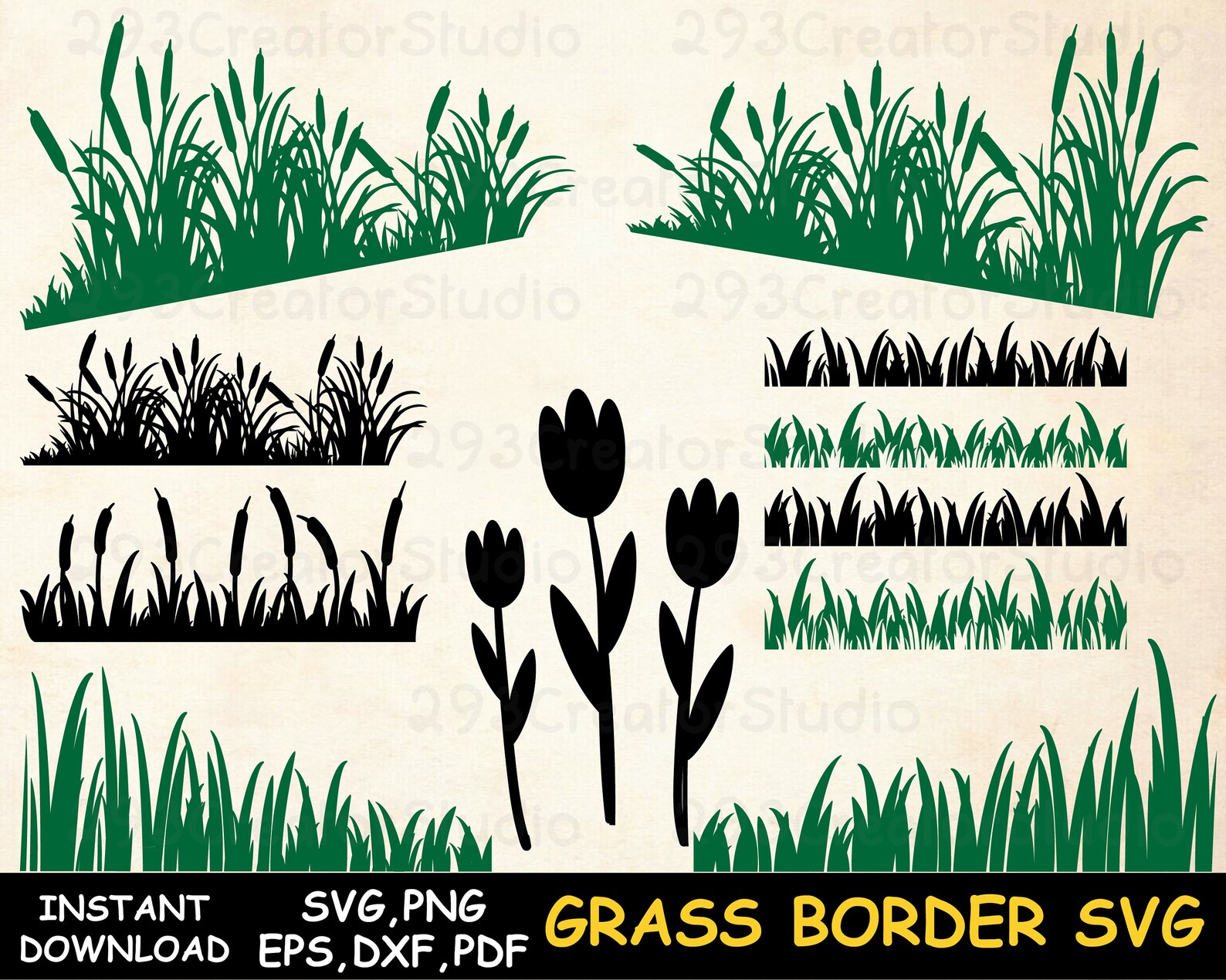 Tulip Garden Grass Svg Grass Bundle Svg CATTAILS SVG Plant Svg Green ...