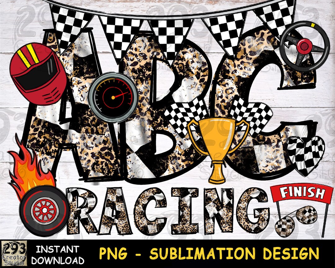 Racing Mom Alphabet Design, Checkered Flag and Leopard Skin Sublimation ...
