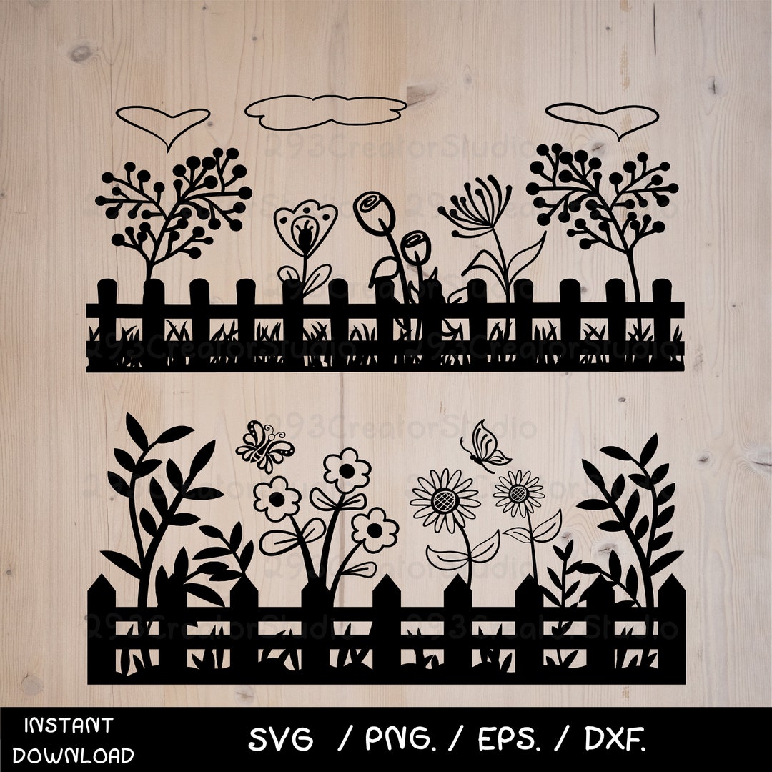 Flower Garden Svg, Fence Svg, Floral Garden Svg, Garden Scene Decor ...