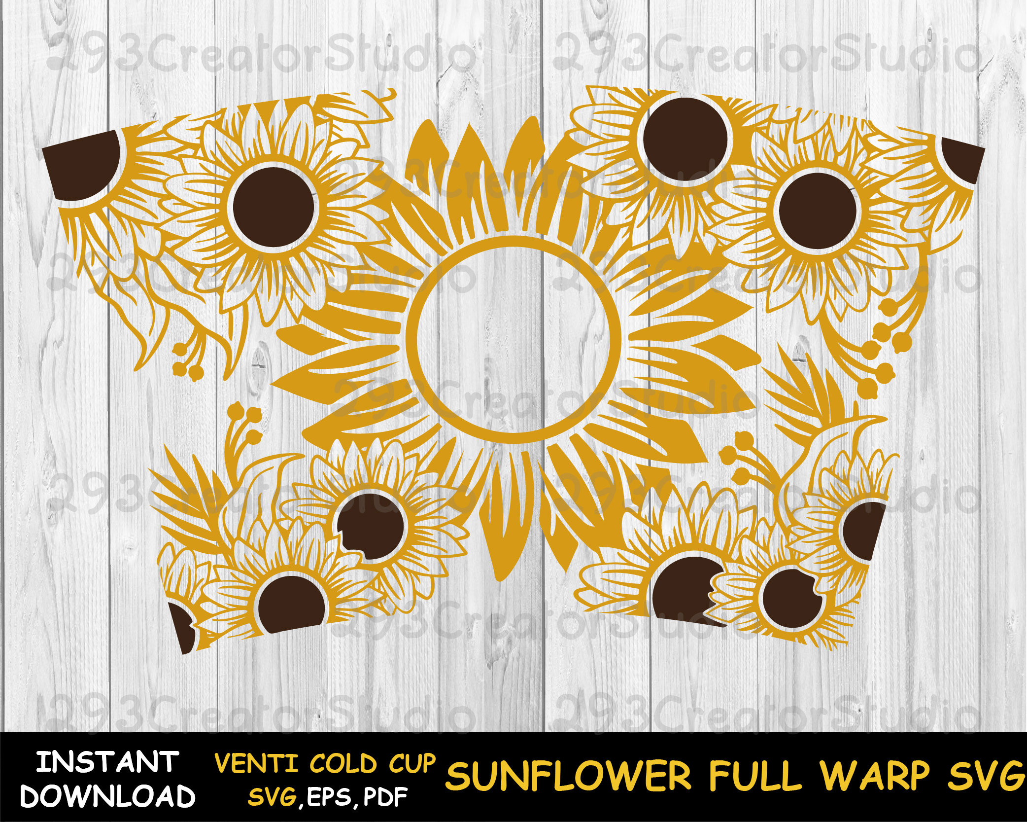 Sunflower Cold Cup SVG Sunflower Decal Full Wrap Svg File for | Etsy