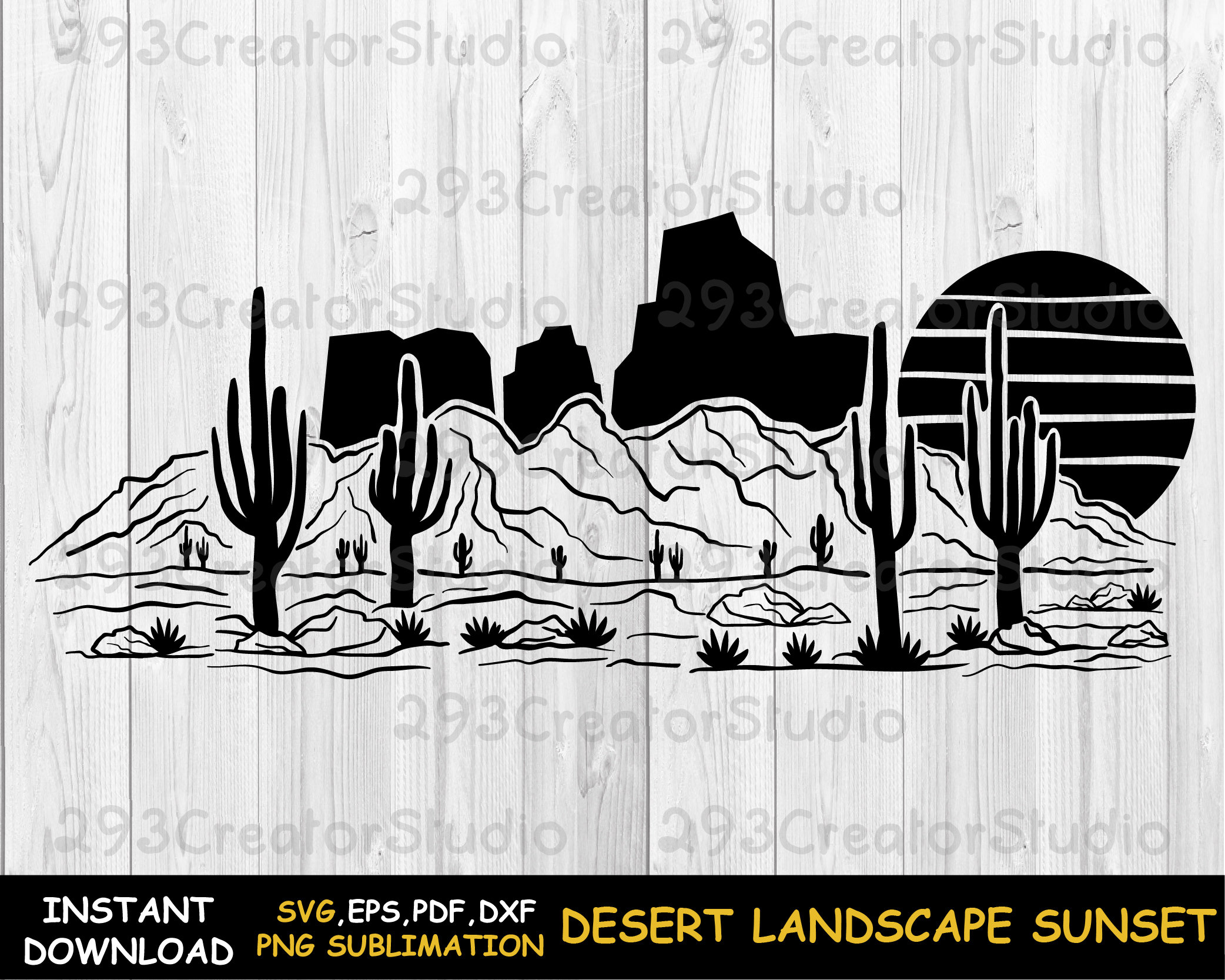 Western Desert Cactus Svg Landscape Desert Cactus Svg Desert | Etsy