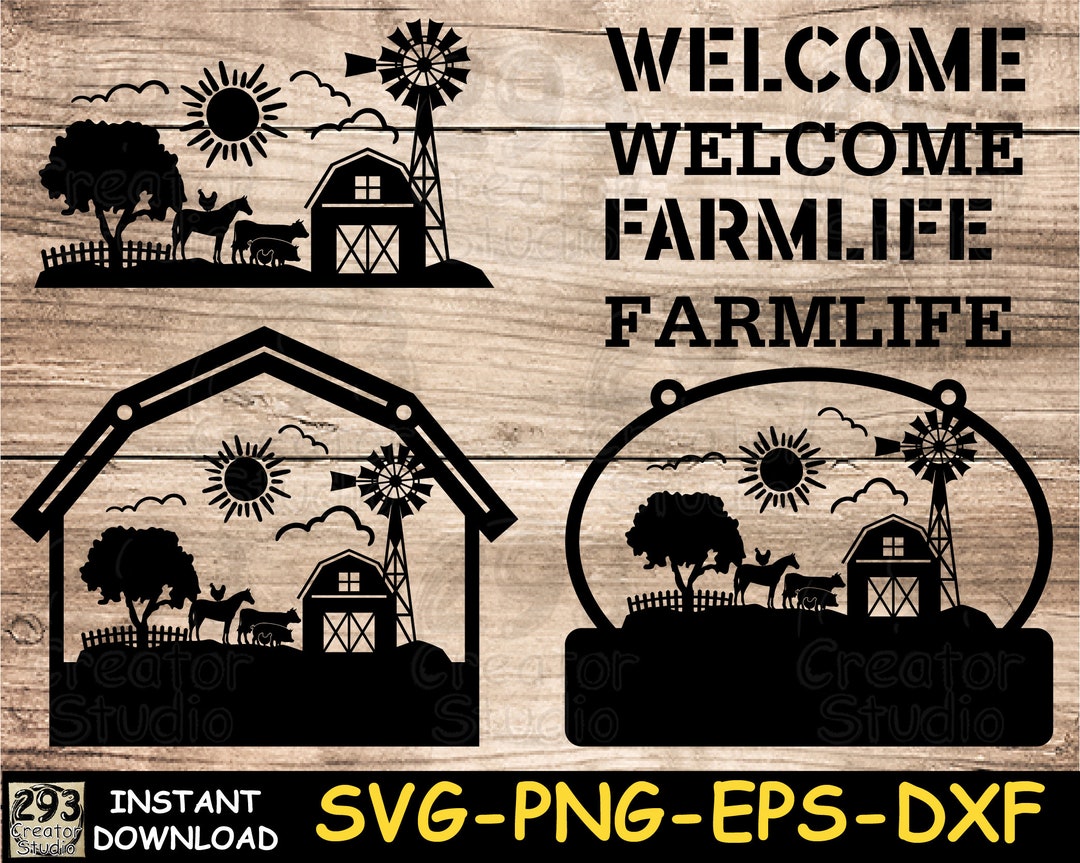 Farm House SVG, Farm Scene SVG, Farm Landscape PNG Sublimation, Western ...