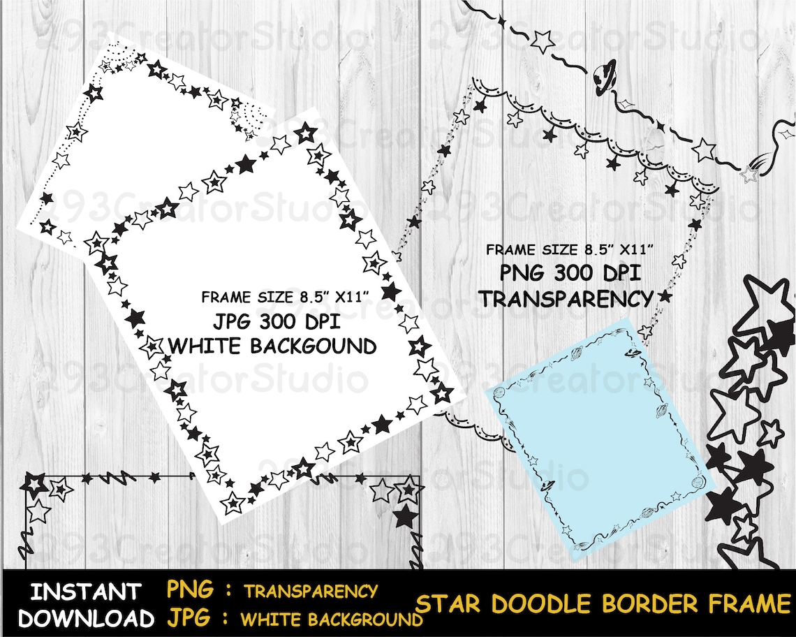 Star Border Clipart, Doodle Frame PNG, Rectangle Frame Png, Digital ...