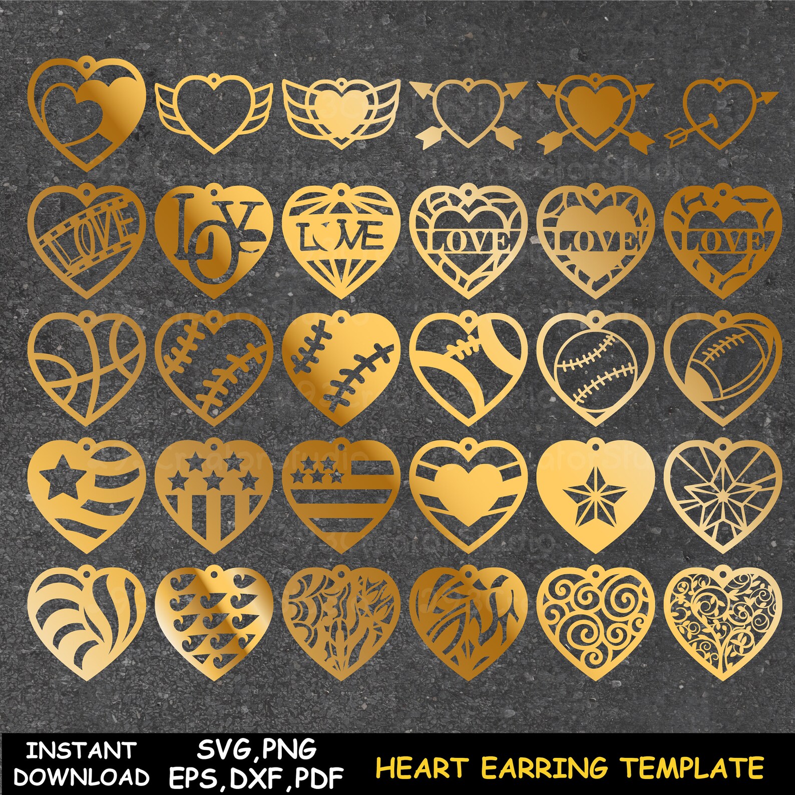 Heart Earring Svg Laser Cut Files Heart Star Earring Bundle - Etsy