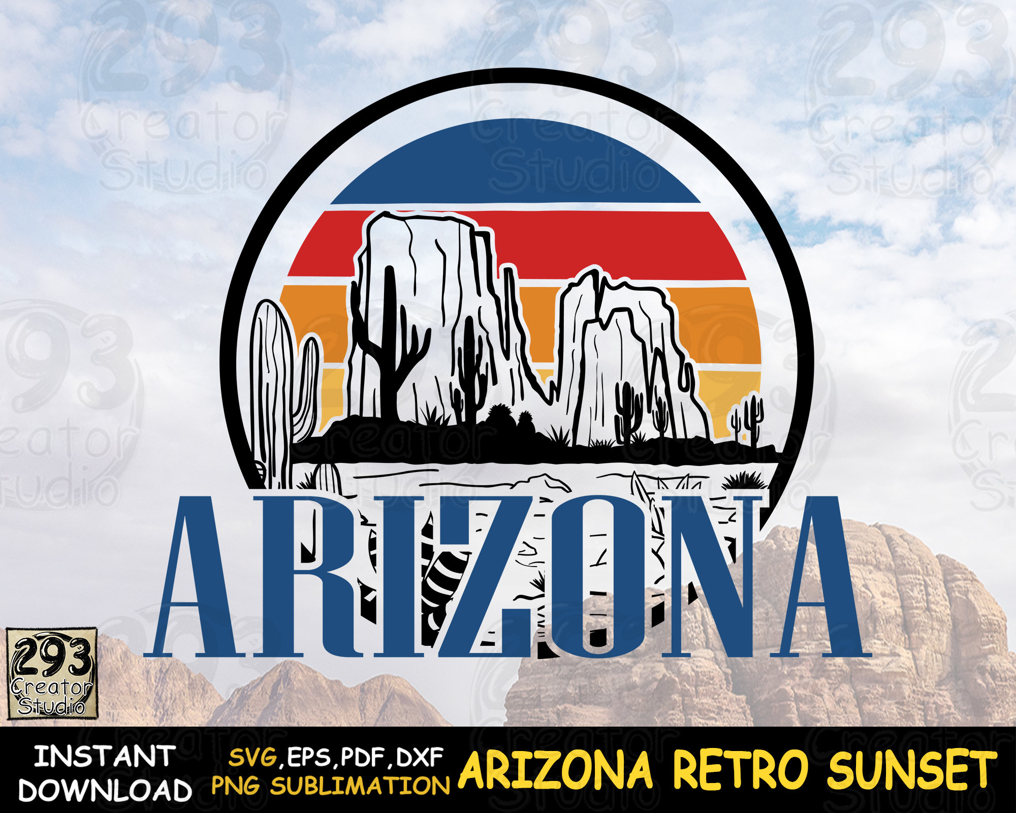 Arizona Mountain Rock Svg, Desert Landscape Svg Cut Files, Retro Sun ...