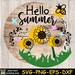 Hello Sunflower Sign, Summer Round Door Hanger Glowforge Laser Cut File ...