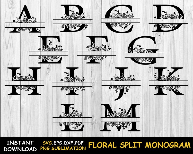 Alphabet Floral Split Letter Svgflower Monogram Svg Wedding - Etsy