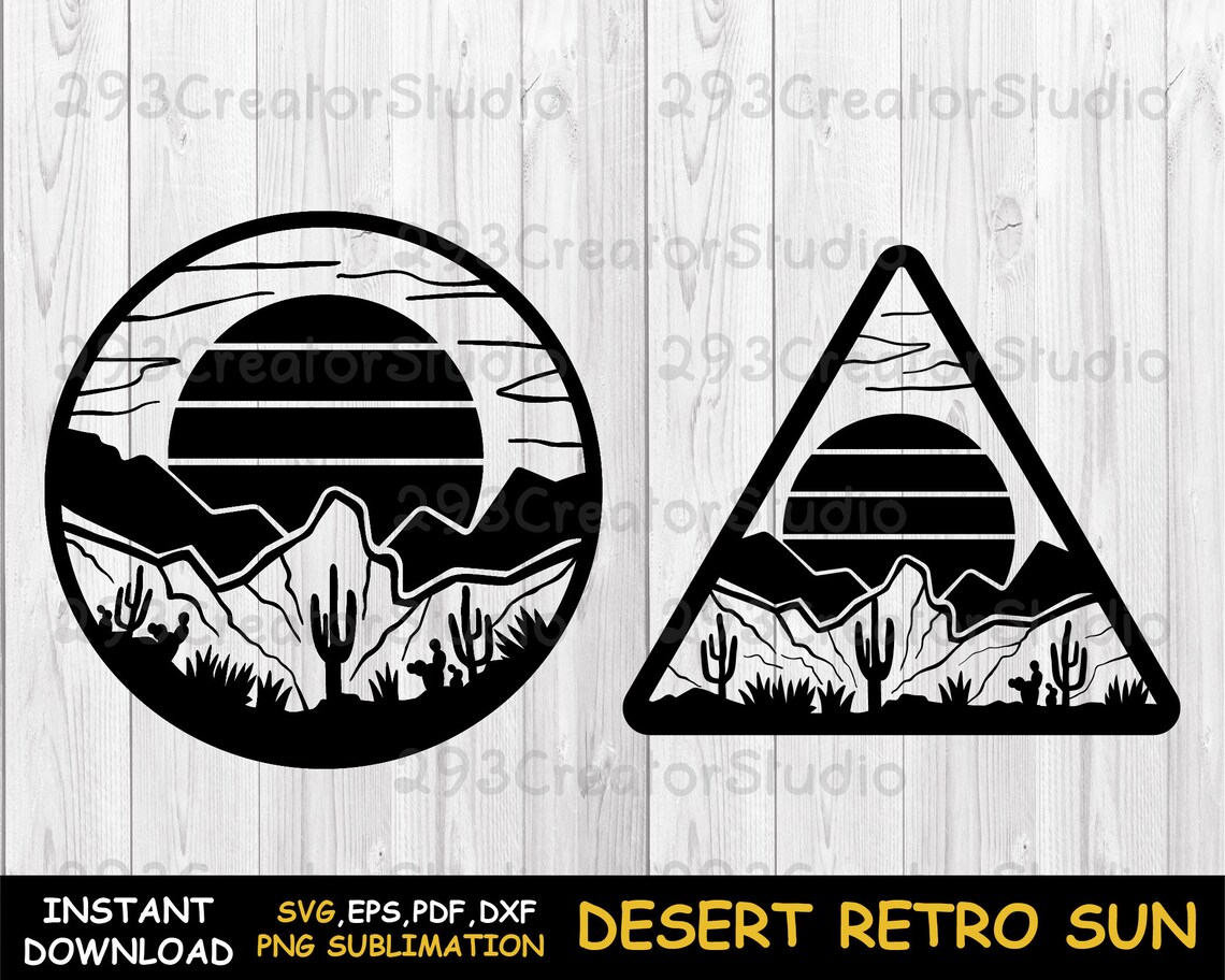 Desert Retro Sun Svg Cactus Landscape PNG Western Desert - Etsy