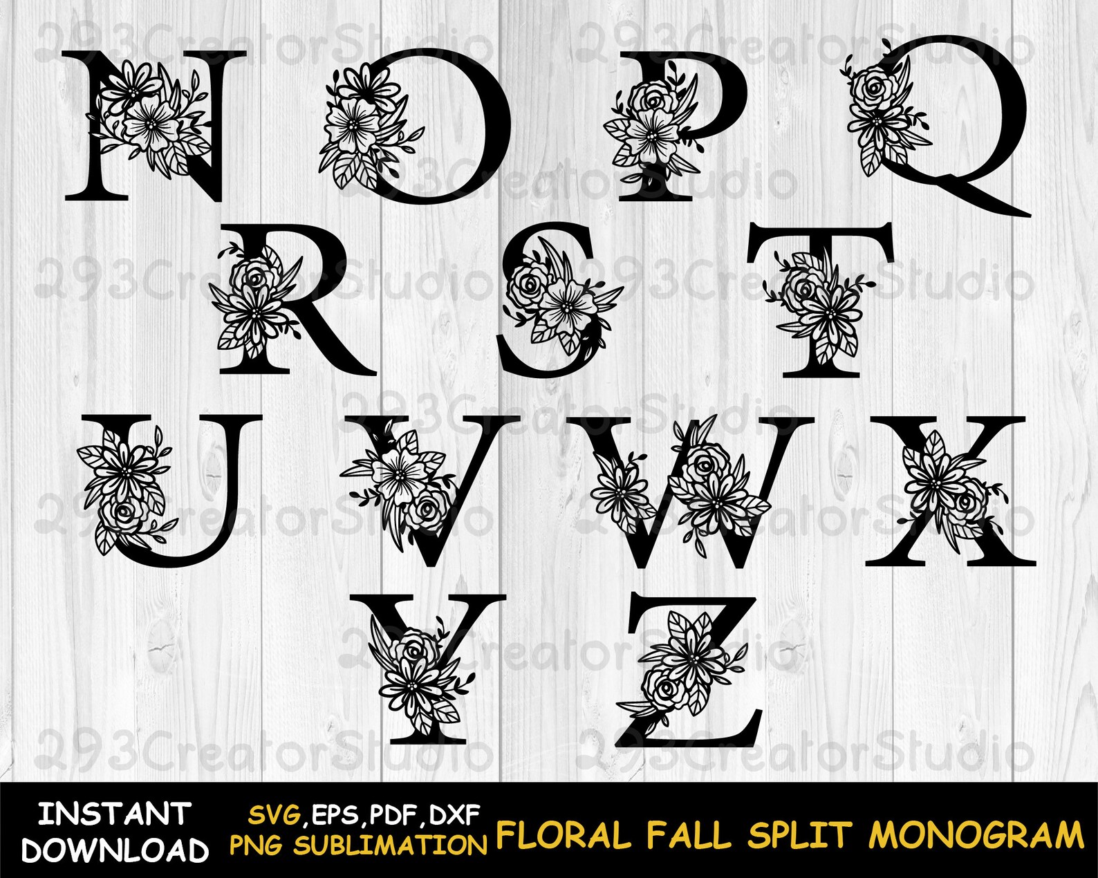 Alphabet Floral Font svg Split Letter svg Alphabet Flower | Etsy