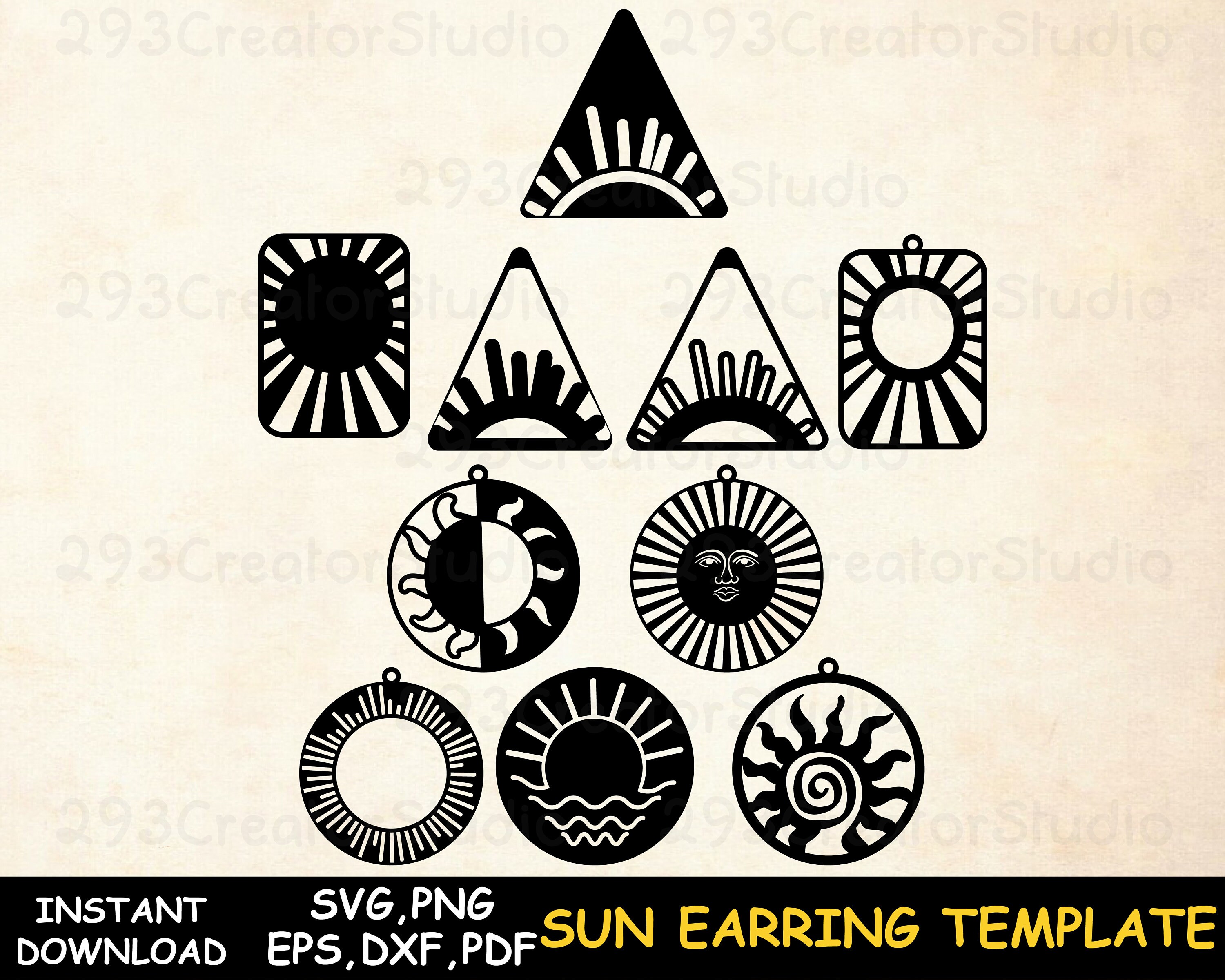 Sun Earring Svg Bundle Sun Pendant Template Sun Svg Earring - Etsy
