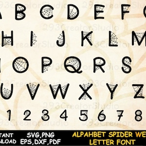 Alphabet Spider Web Svg, Halloween Text Decor Svg, Spider Web Letter ...
