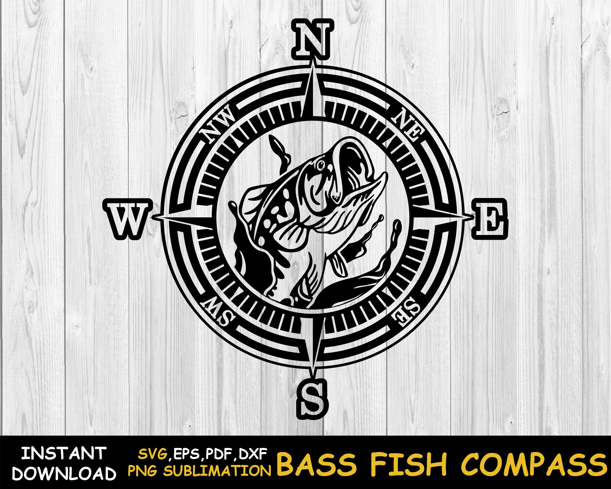 Fishing Compass Svg Bass Fish Compass Svg Fish Compass Svg | Etsy UK