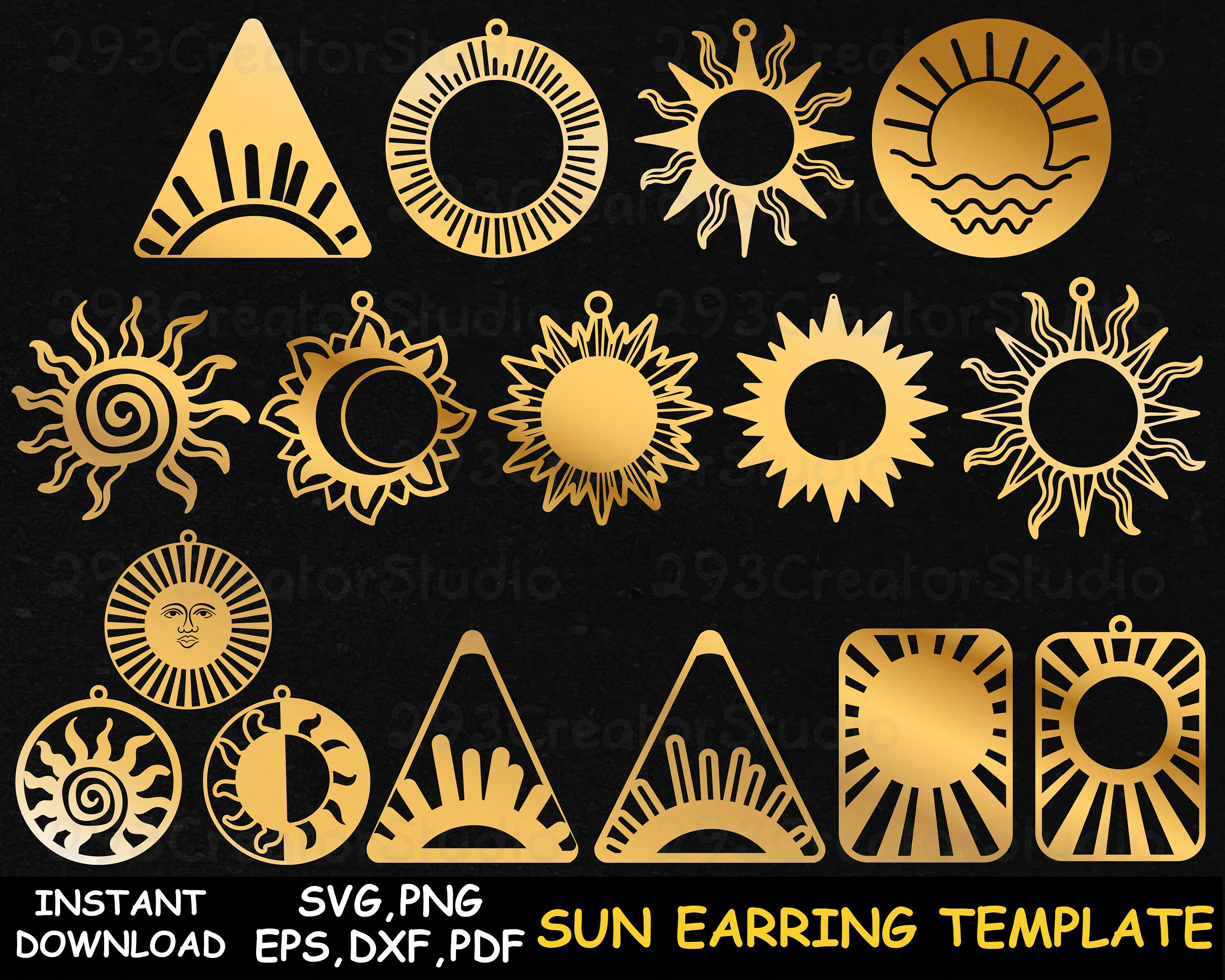 Sun Earring Svg Bundle Sun Pendant Template Sun Svg Earring - Etsy