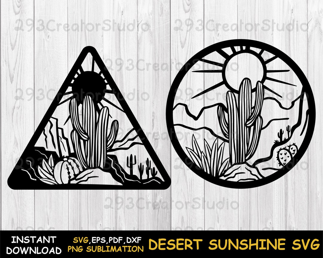 Desert Sunshine Svg, Cactus Landscape PNG, Western Desert Cactus Svg ...