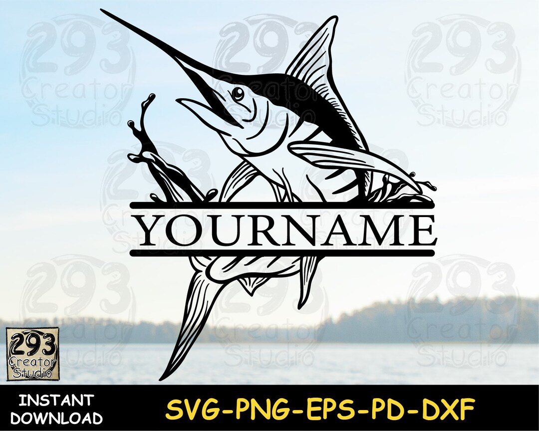 Blue Marlin Svg Cut Flies, Fish Monogram Name Laser Cut Template ...