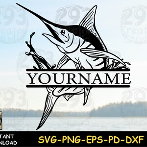 Blue Marlin Svg Cut Flies, Fish Monogram Name Laser Cut Template ...
