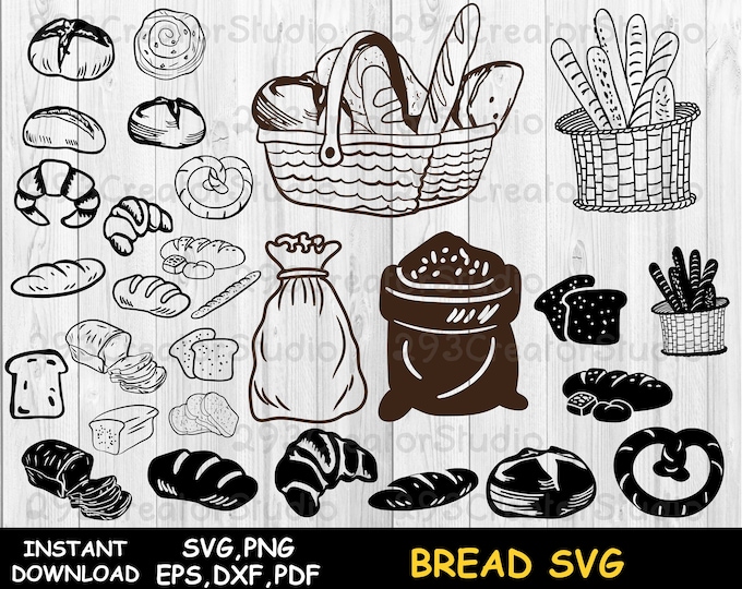 21 Bread Svg, Bakery Elements, Kitchen Svg Silhouette Bakery Svg Cut ...