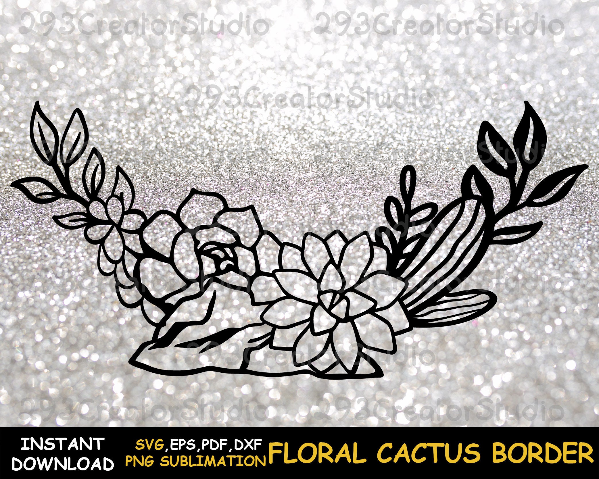 Floral Cactus Border Svg Cactus Frame Png Print Shirt - Etsy