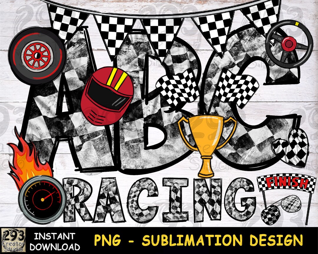 Alphabet Racing PNG, Hand-drawn Font Png for Shirt, Checkered Flag PNG ...