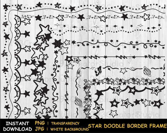 Star Border Clipart doodle Frame PNG Rectangle Frame Png - Etsy