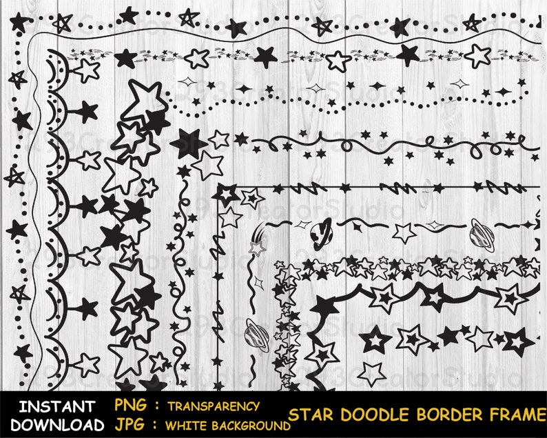 Star Border Clipart, Doodle Frame PNG, Rectangle Frame Png, Digital ...
