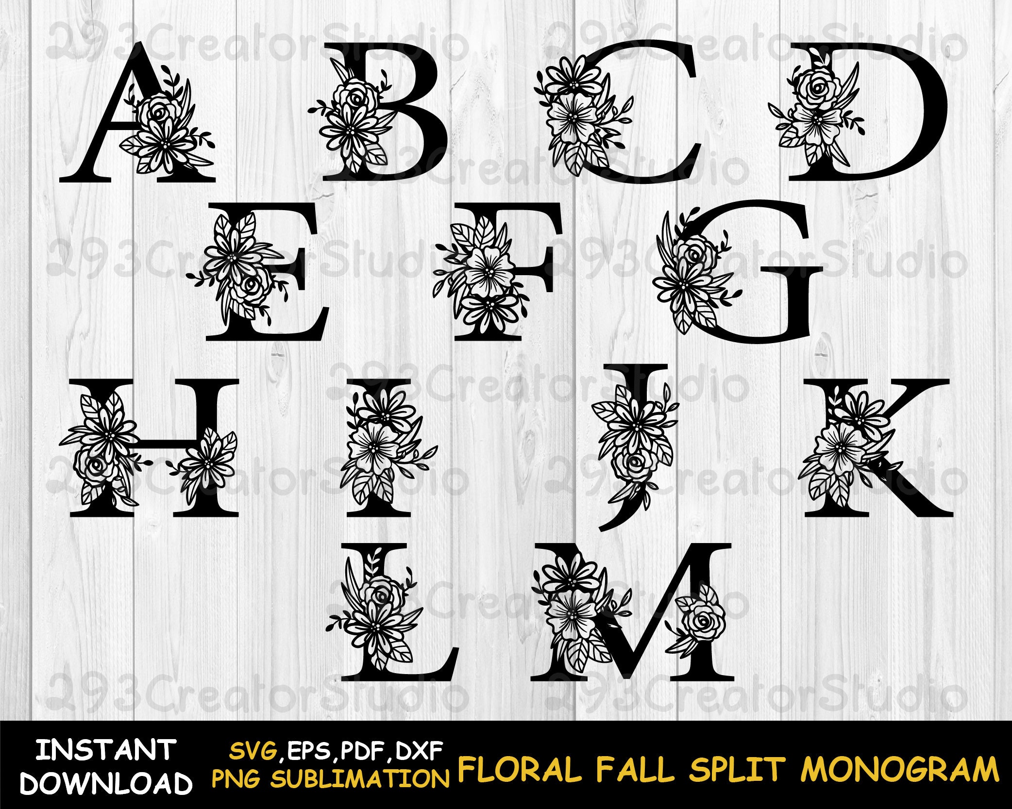 Alphabet Floral Font Svg, Split Letter Svg, Alphabet Flower Svg ...
