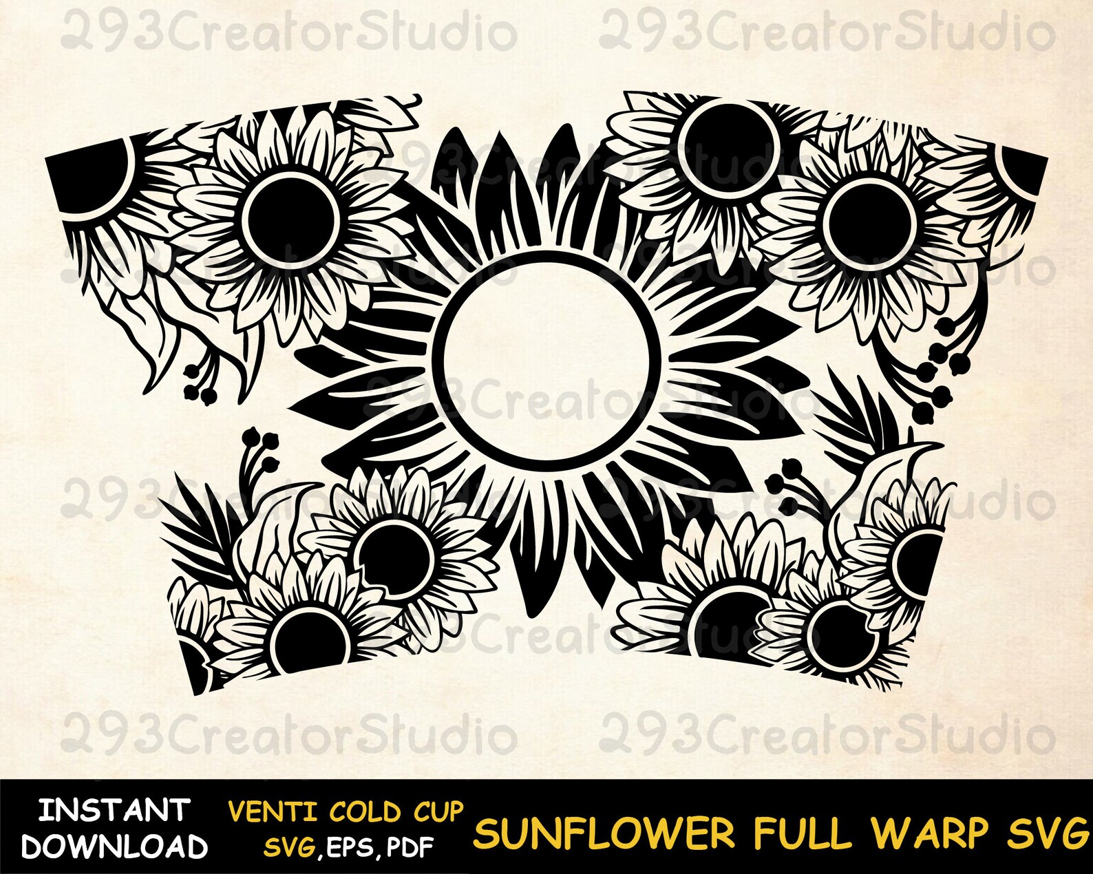 Sunflower Cold Cup SVG Sunflower Decal Full Wrap Svg File for | Etsy