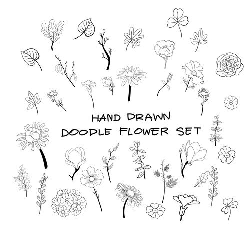 Floral Doodles Clipart Flowers Doodle Clipart Hand Drawn | Etsy