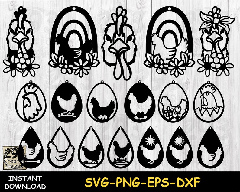 Earring SVG Files Hen Earring Bundle Chicken Earring SVG - Etsy