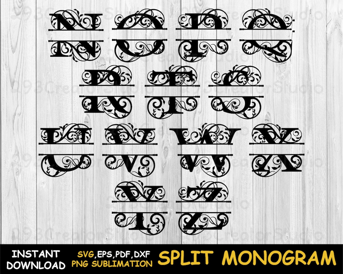 Split Monogram Svg Border Svg Alphabet Floral Split Font Png - Etsy