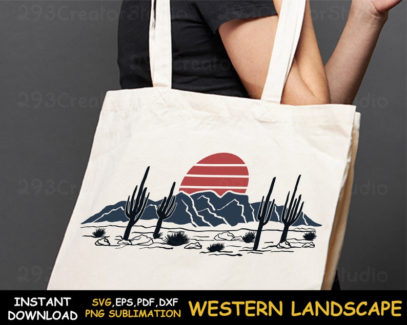 Desert Landscape Png Print Retro Sun SVG Western Desert - Etsy