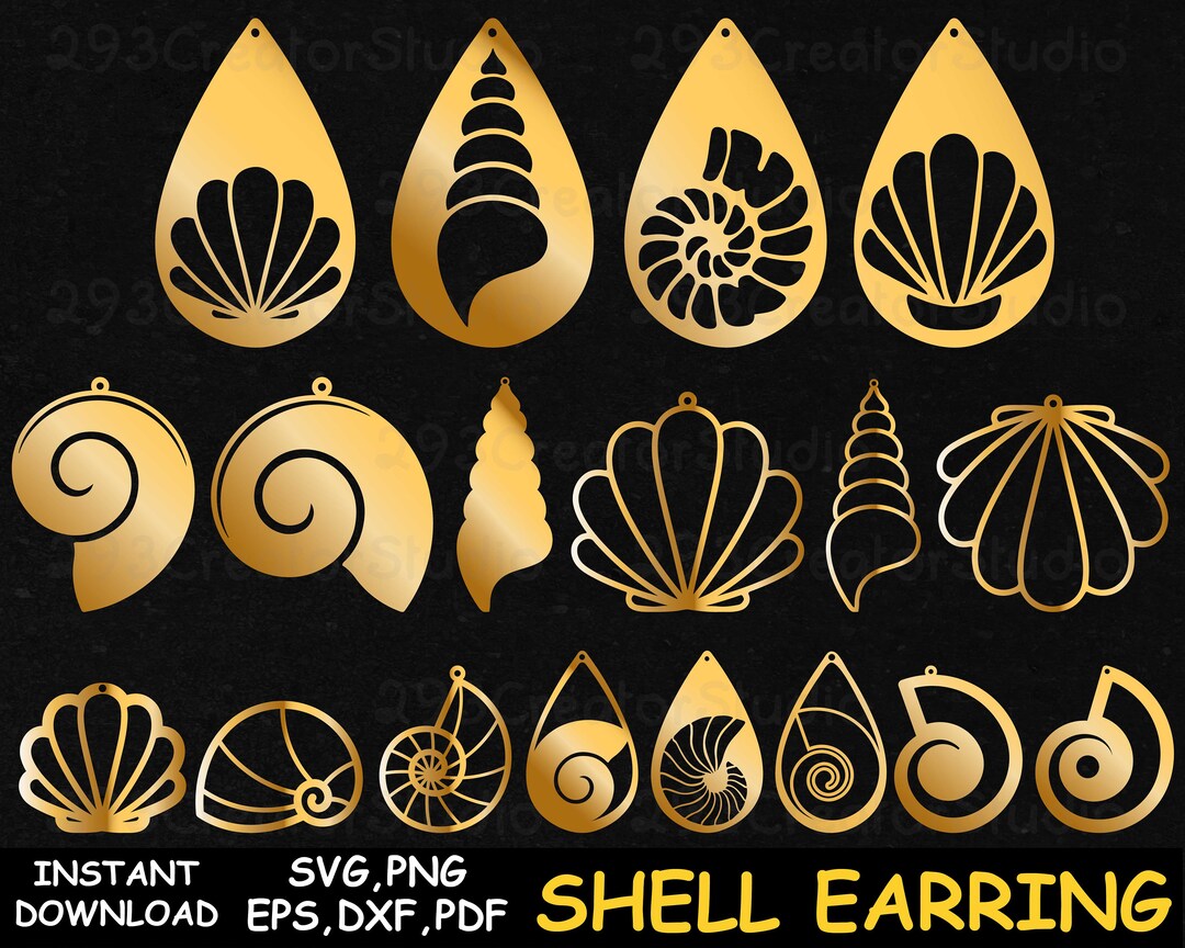 Sea Shell Svg Cut Files, Earring DXF Laser Template, Beach and Summer ...