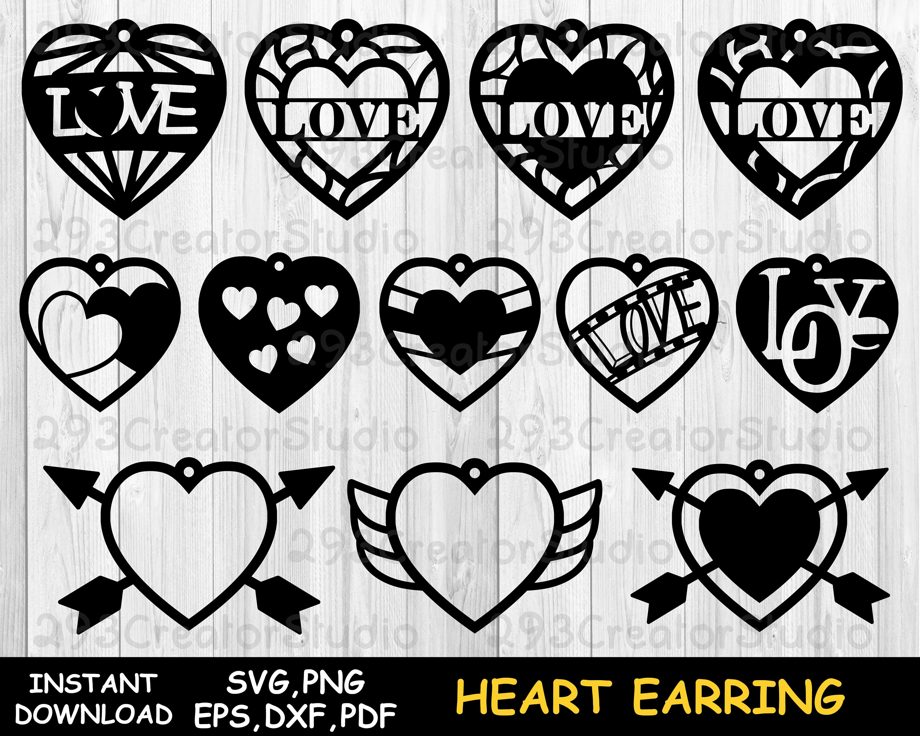 Heart earrings SVG Valentine earring SVG Love earring svg | Etsy