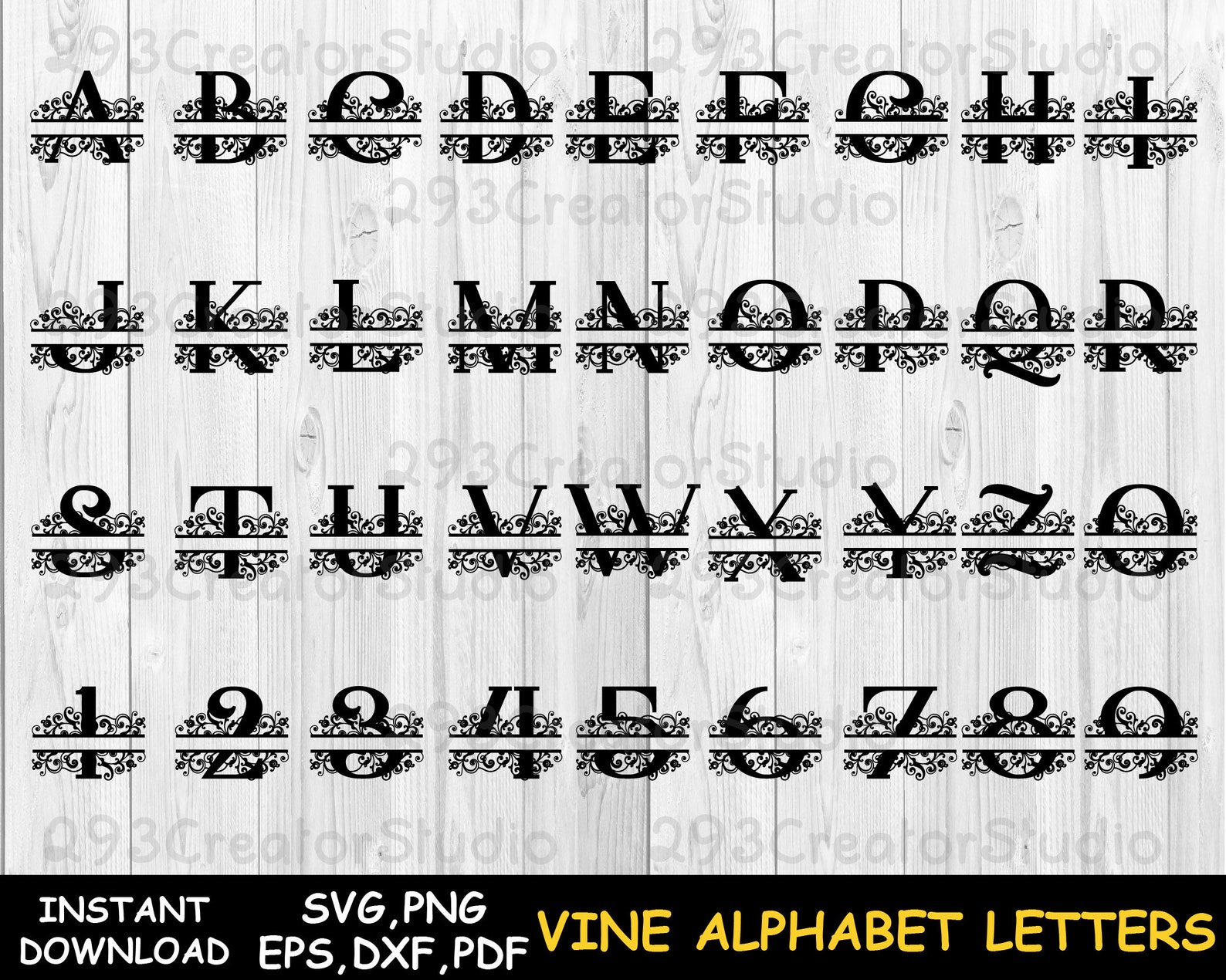 Flower Split Monogram Svg Alphabet Floral Svg Split Letter Svg Etsy