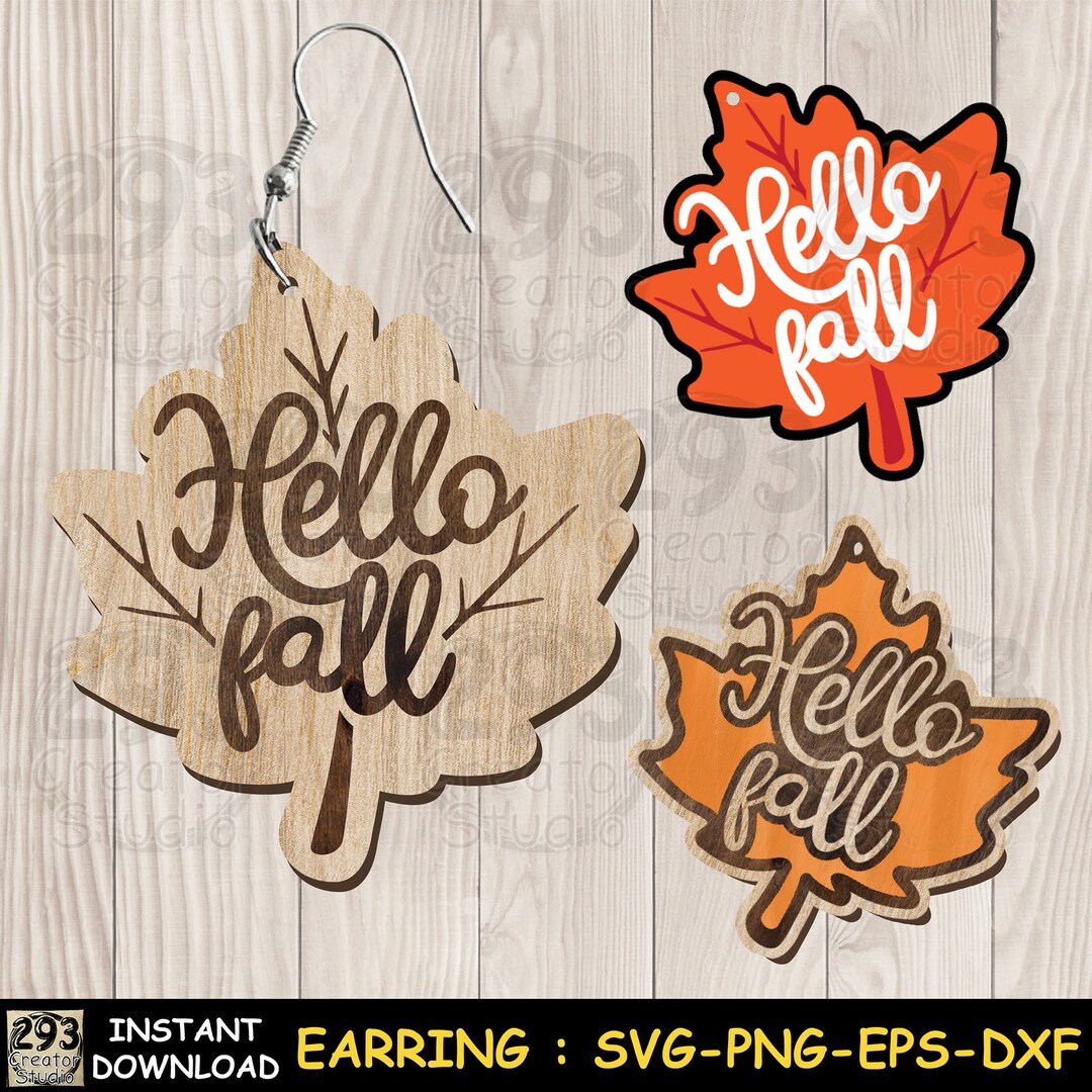 Hello Fall Earring Svg, Leaves Laser Cut Files, Thanksgiving Gift Idea ...
