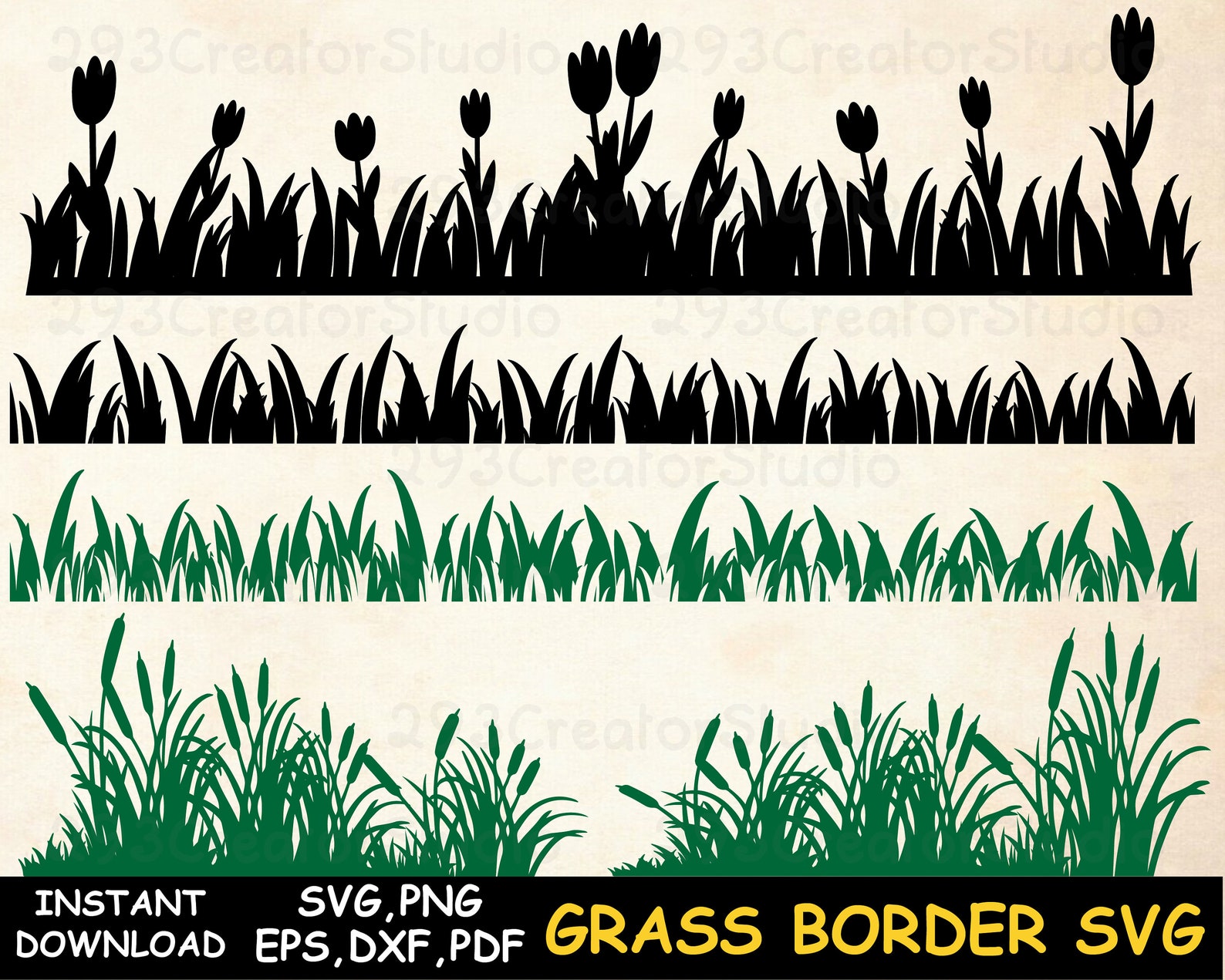 Tulip Garden Grass Svg Grass Bundle Svg CATTAILS SVG Plant Svg Green ...