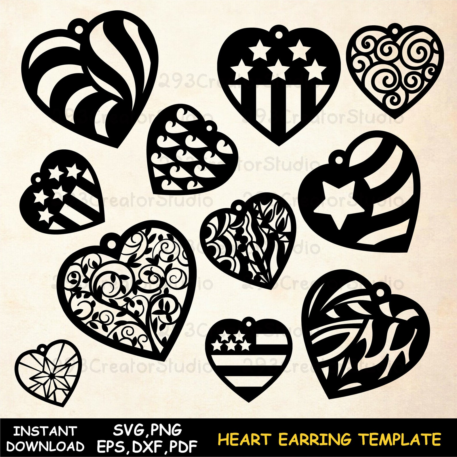Heart Earring Svg Laser Cut Files Heart Star Earring Bundle - Etsy