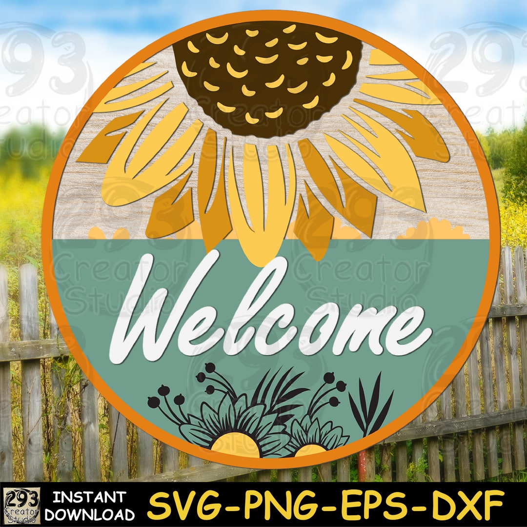 Welcome Sing Sunflower SVG, Hello Sunflower Svg, Round Door Hanger ...