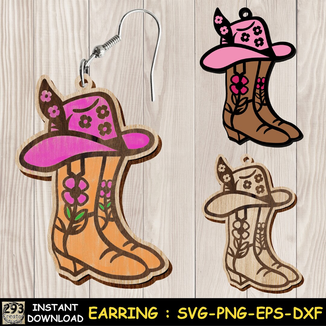 Cowgirl Boot Earring SVG, Flower Western Boot Earring DXF, Western ...