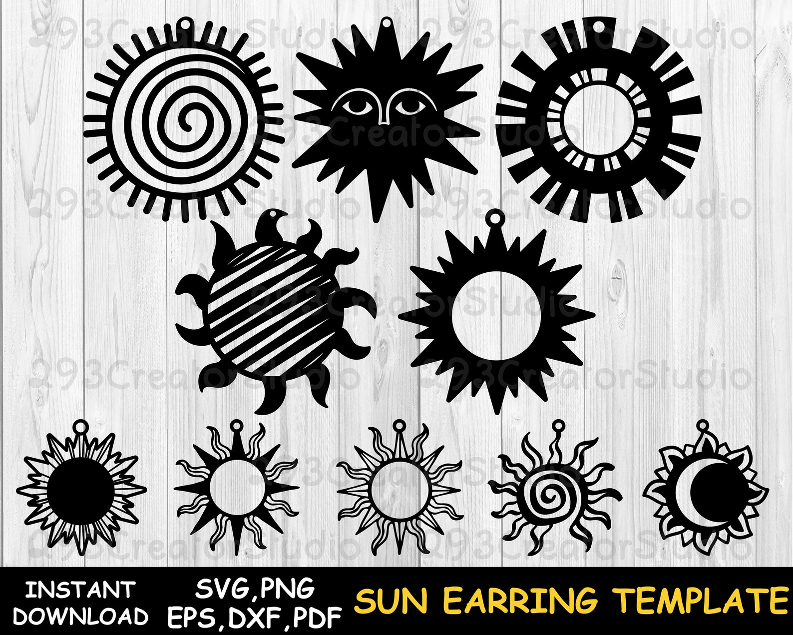 Sun Earring Svg Sun Earring Laser Cut File Template Sparkle - Etsy