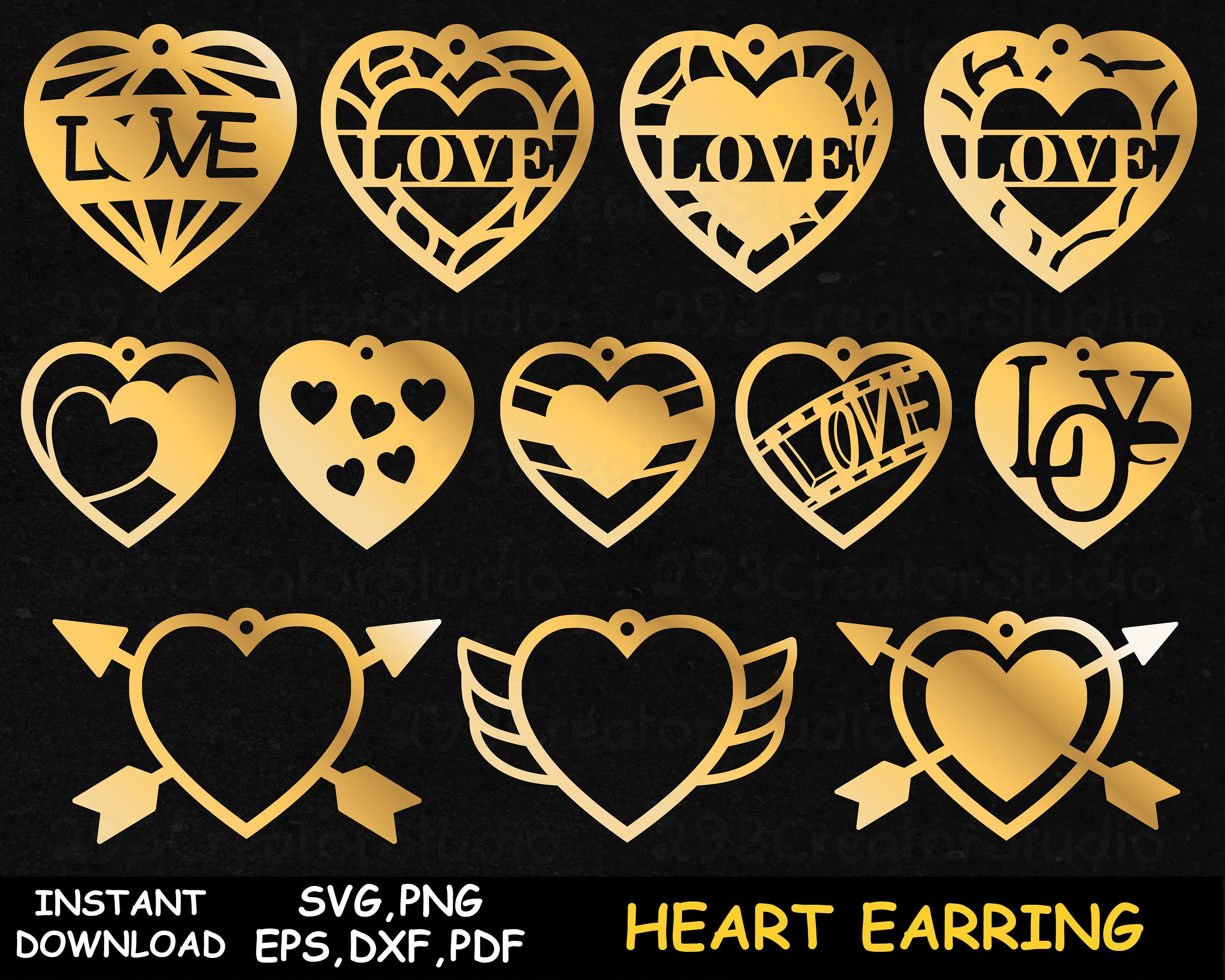 Heart Earrings SVG Valentine Earring SVG Love Earring Svg | Etsy