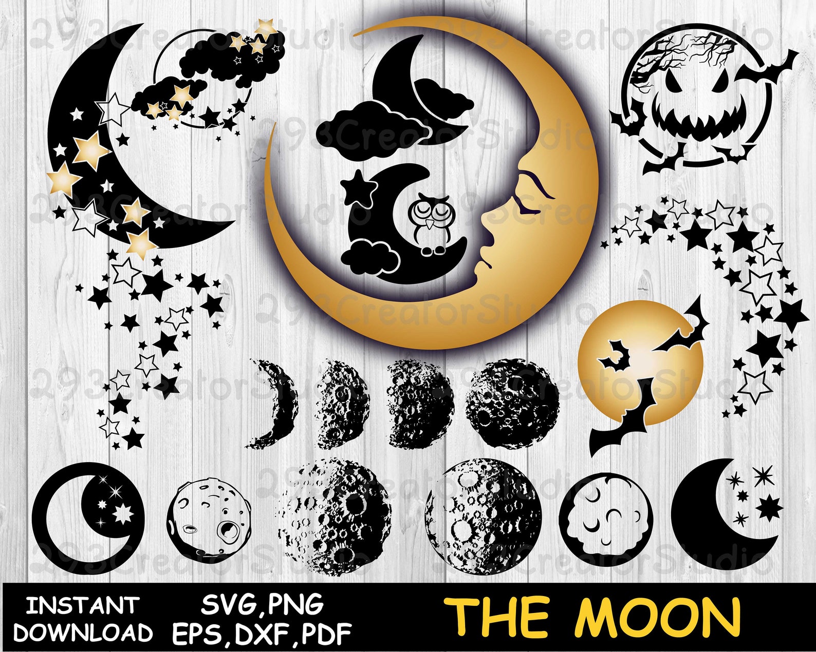 Full Moon Svg MOON PHASE SVG Star Svg Halloween Svg Moon Half - Etsy