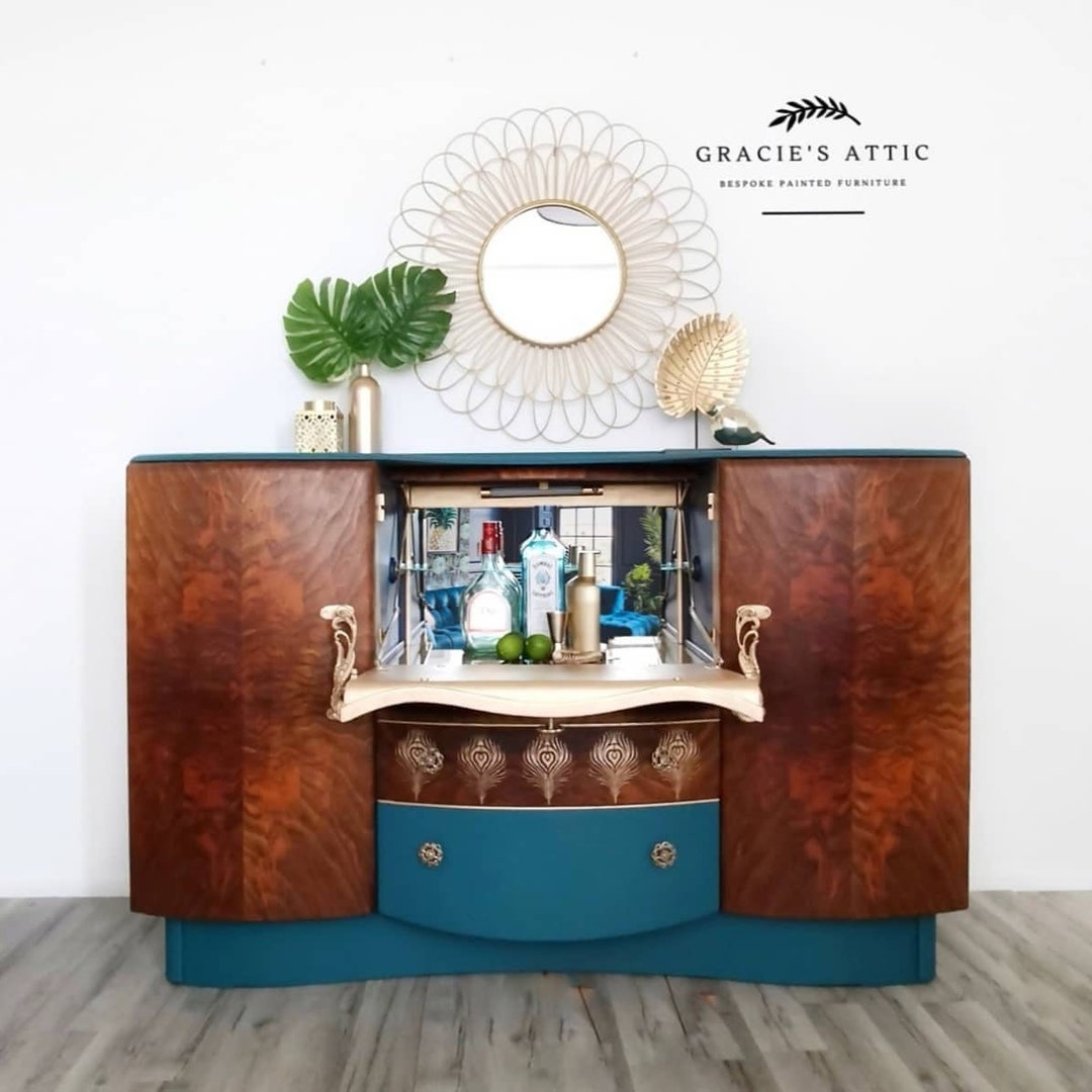 Beautility Peacock Cocktail Cabinet in Teal, Vintage Cabinet, Art Deco ...
