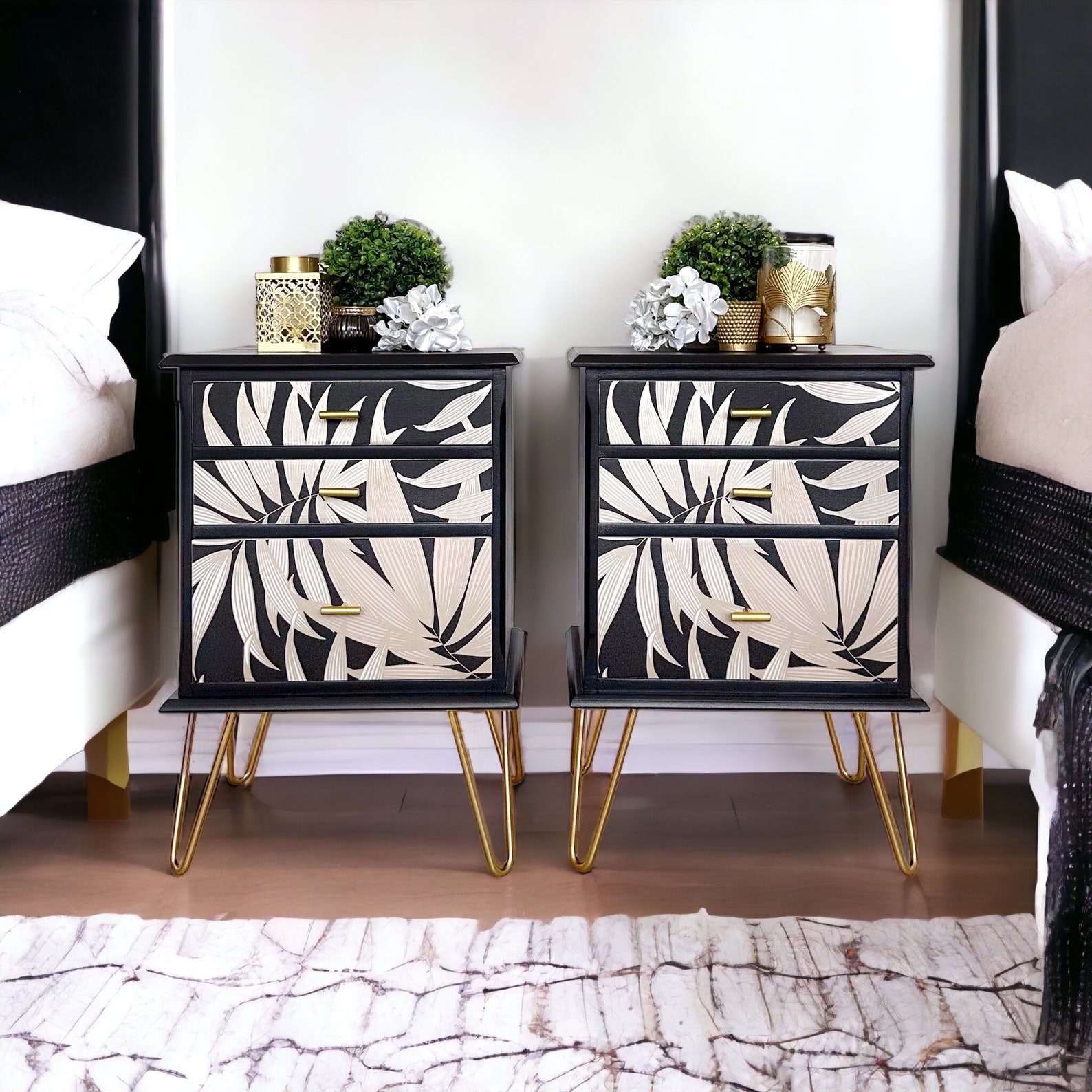 Black and Gold Bedside Drawers Nightstands Bedside Tables - Etsy