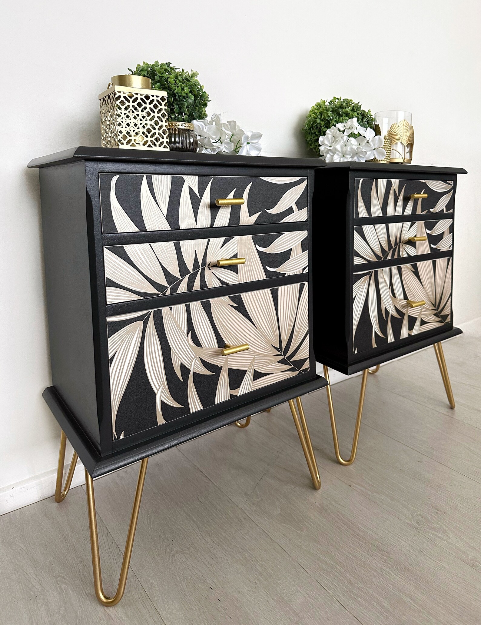 Black and Gold Bedside Drawers Nightstands Bedside Tables - Etsy