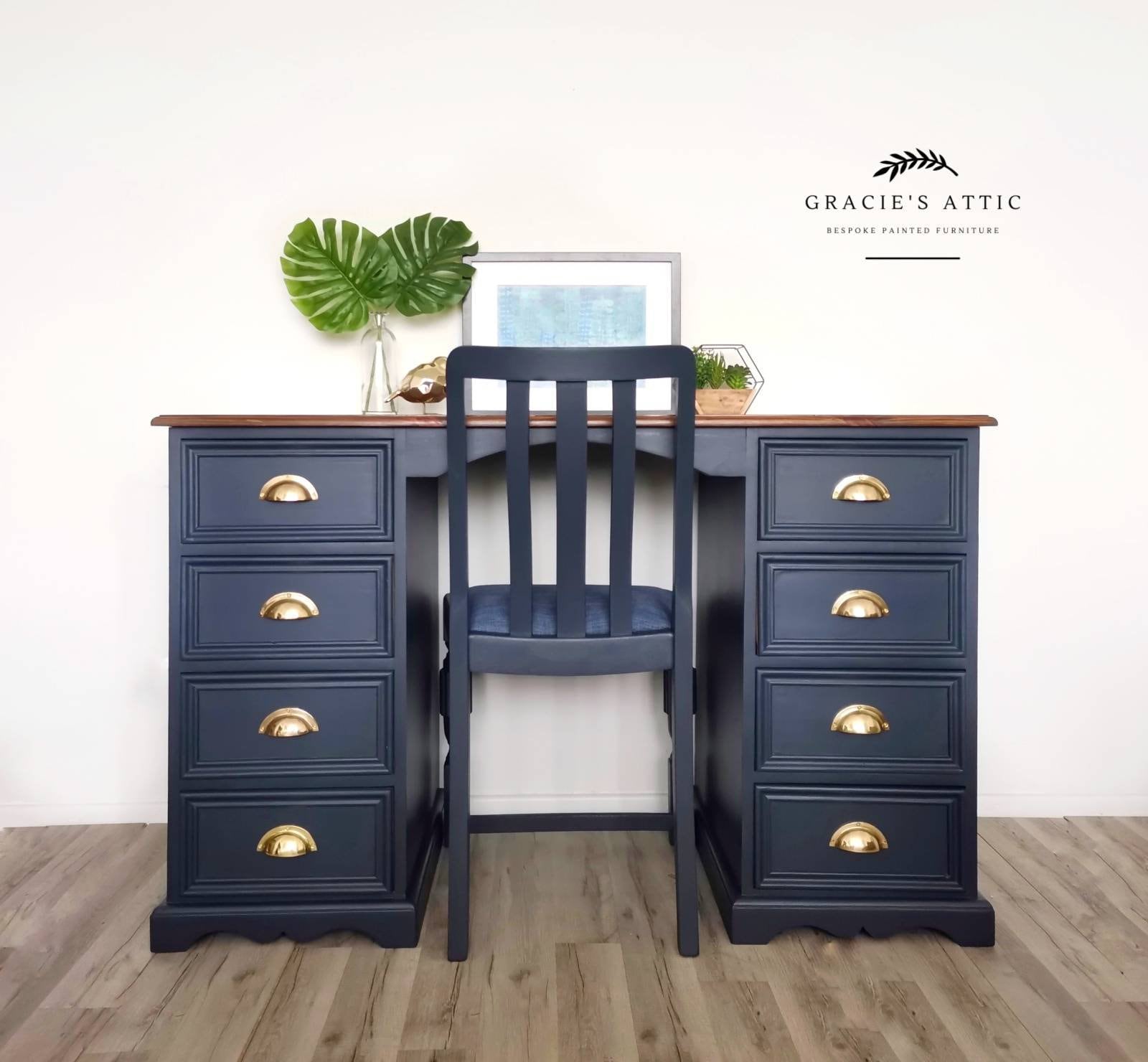 Navy blue desk with drawers store