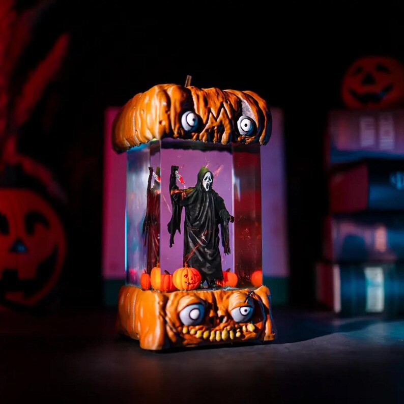Ghostface Resin lamp, Scream horror Halloween pumpkin LED Night light, Handmade slasher Movie ...